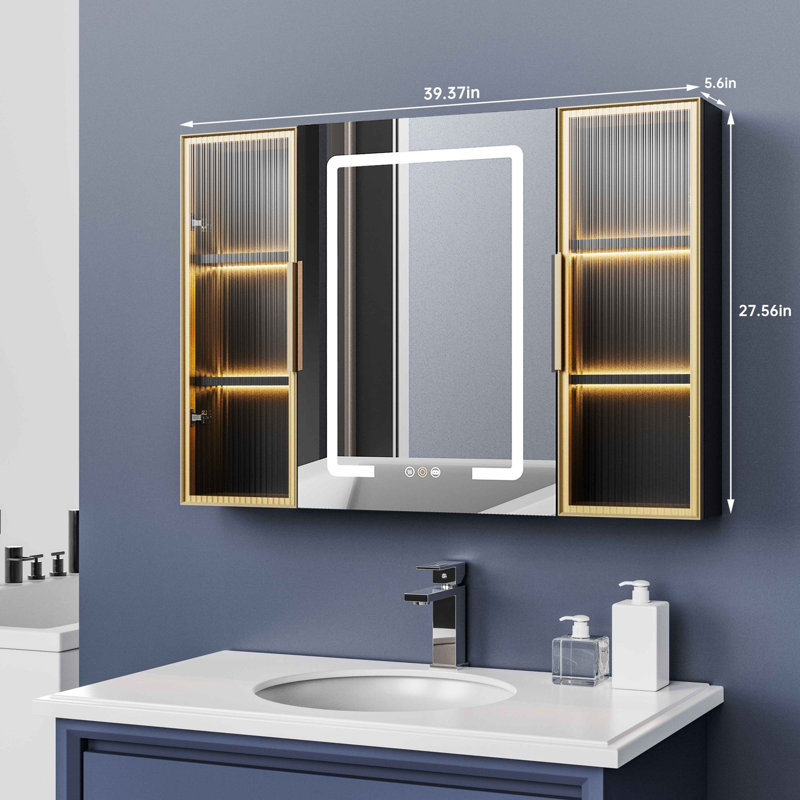 Brayden Studio® Arnis 39.37'' W 27.56'' H Surface Mount Framed Medicine Cabinet with Mirror and ...